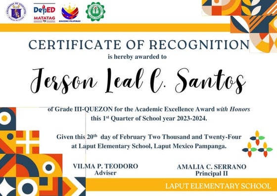certificate of recognition first Quarter | PDF | Education