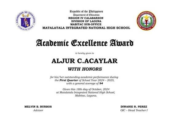 Sample editable certificate WITH HONORS 2023 - 2024.docx | Professional ...