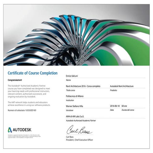 Revit Architecture 2016 - Certificate of Course Completion | PDF