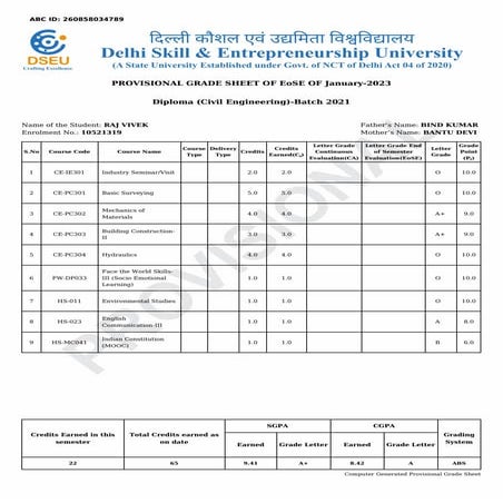 Dseu report ccard for edit the result accodingly | PDF