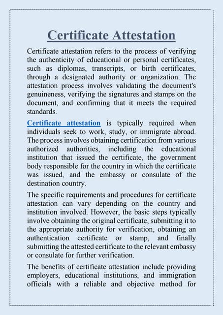 Certificate Attestation | PDF