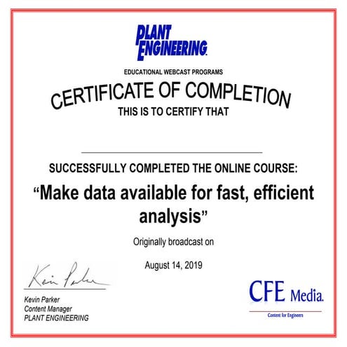 Certificate of completion of "Make data available for fast, efficient analysis" Course - Ahmed ...