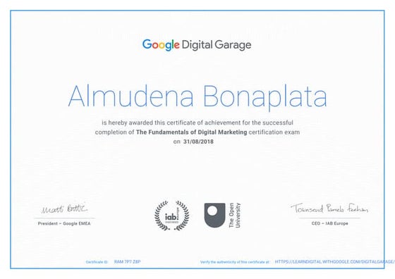 Google - Digital analytics fundamentals course - 2013 certificate | PDF