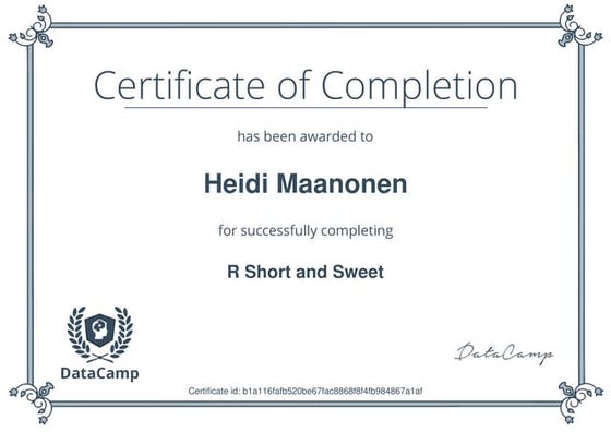 Certificate for completing helsinki open data science | PPT