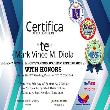 CERTIFICATE_HONORS.pptx Didjdekxjwndjsjxjd | PPTX