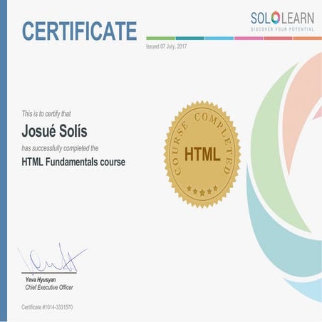 Certificate HTML Fundamentals Course | PDF