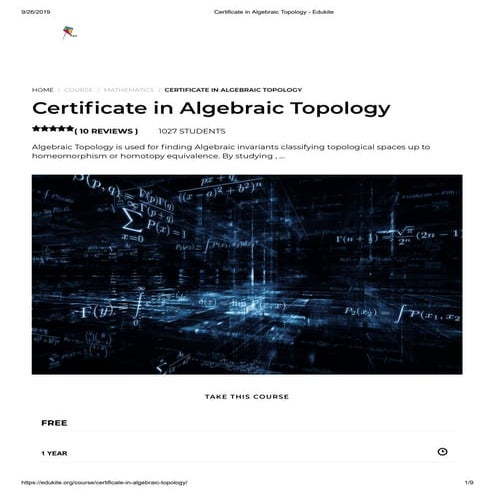 Certificate in Algebraic Topology - Edukite | PDF