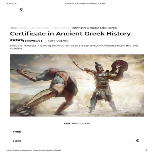 Certificate in Ancient Greek History - Edukite | PDF