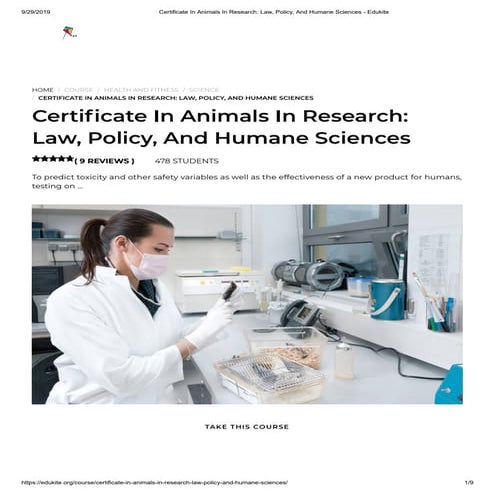 Certificate In Animals In Research_ Law, Policy, And Humane Sciences ...
