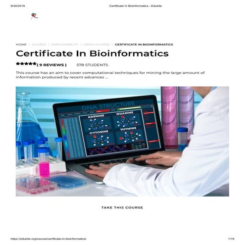 Certificate In Bioinformatics - Edukite | PDF