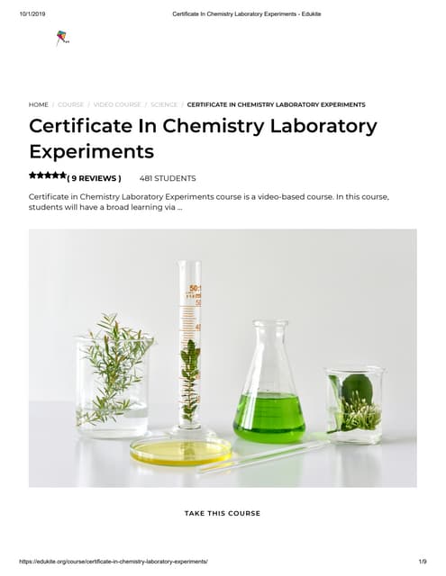 Certificate In Organic Chemistry - Edukite | PDF