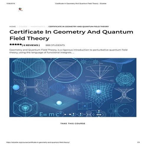 Certificate In Geometry And Quantum Field Theory - Edukite | PDF