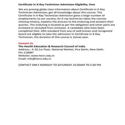 Certificate in x ray technician admission eligibility, fees | DOC