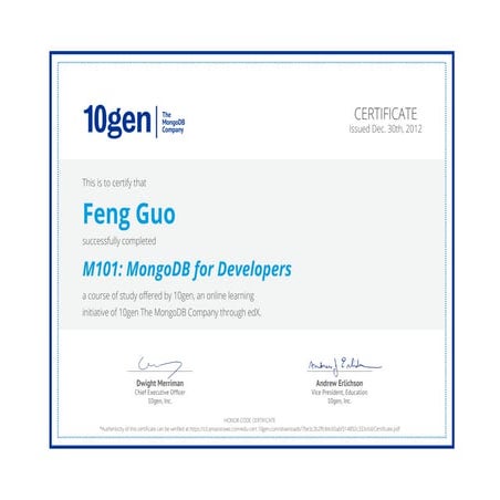 Certificate - MongoDB for Developers | PPT