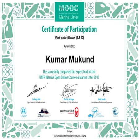 Certificate mooc marine litter | PDF