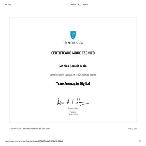 Certificate mooc tecnico | PDF