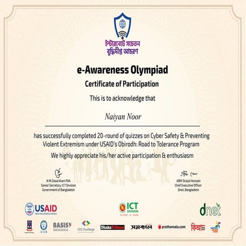 Certificate Naiyan Noor Cyber Safety Pdf