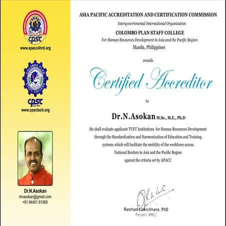 Certificate n asokan apacc accreditator | PDF