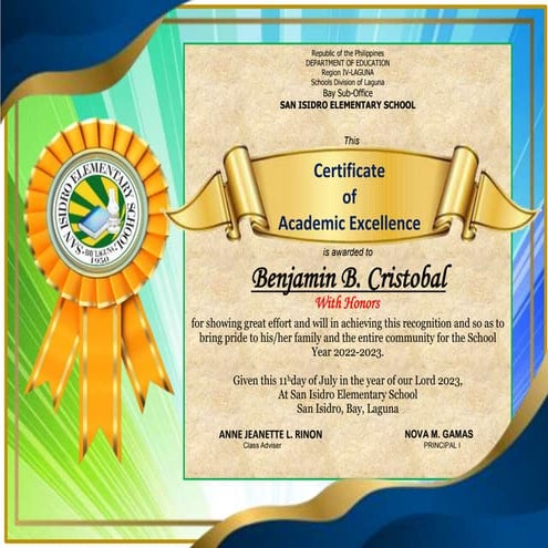CERTIFICATE OF ACADEMIC EXCELLENCE with honors.docx | Education