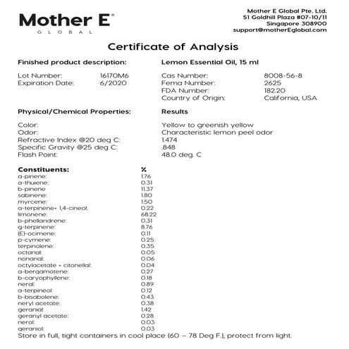 Certificate of Analysis Lemon | PDF