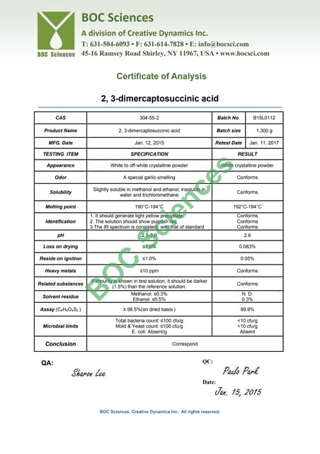 Certificate Of Analysis COA of Copper Sulfate Pentahydrate | PDF