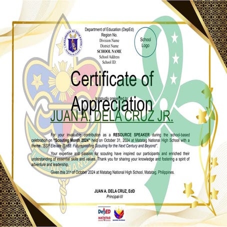 CERTIFICATE OF APPRECIATION FOR BSP AND GSP | PPTX
