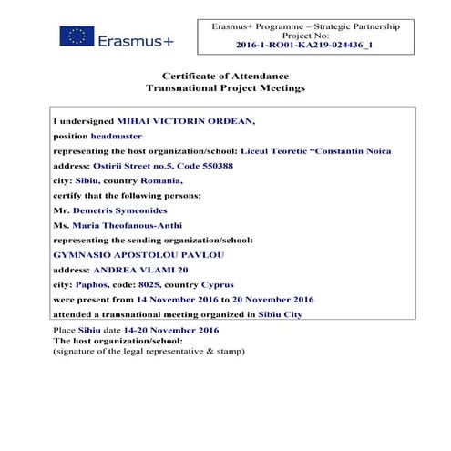 Certificate of Attendance Cyprus | DOC