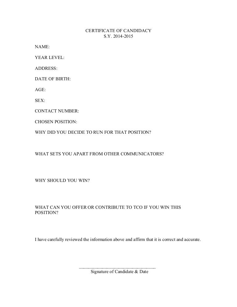 Certificate of candidacy