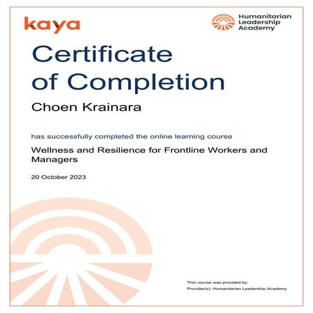 Certificate of Completion in Wellness and Resilience for Frontline ...
