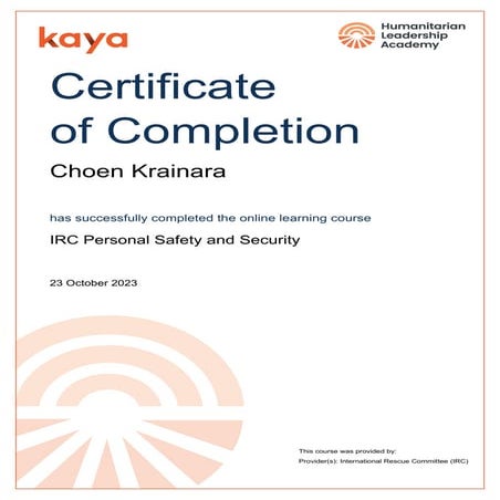 Certificate of Completion in IRC Personal Safety and Security | PDF
