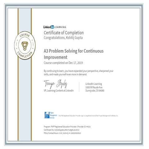 Certificate of completion a3 problem solving - pmi | PPTX