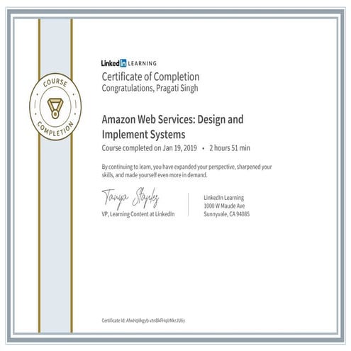 Certificate of completion amazon web services design and implement ...
