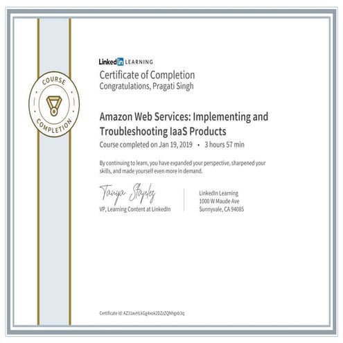 Certificate of completion amazon web services implementing and ...