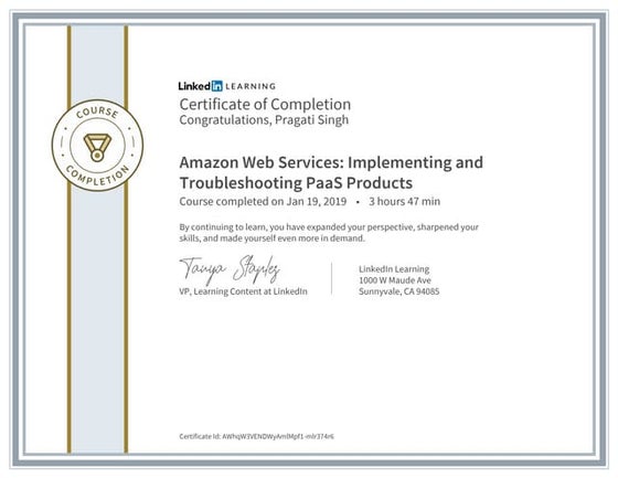 Certificate ofcompletion learning amazon web services aws for ...