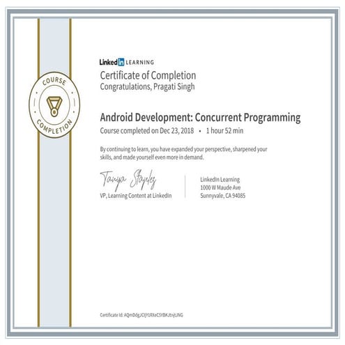 Certificate of completion android development concurrent programming | PDF | Computer Software ...