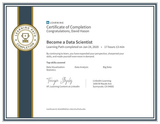 Certificate Ofcompletion Become A Data Scientist Ppt