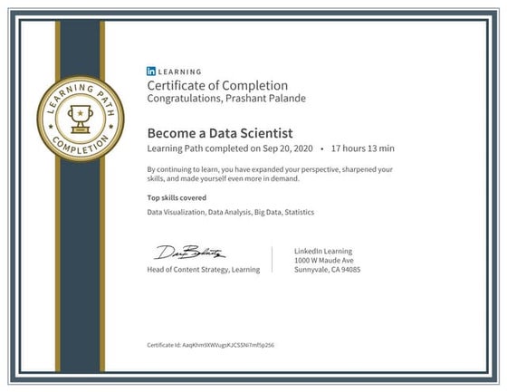 Linkedin Learning Path Certificate Of Completion Become A Data