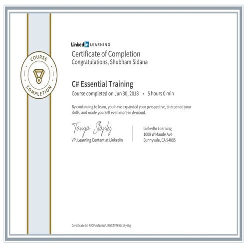 C# (C sharp) essential training Certificate | PPT