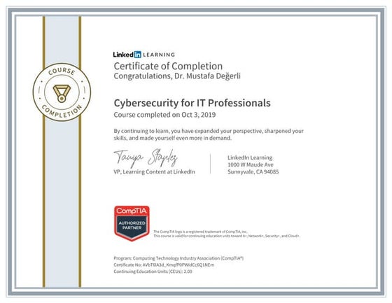 Certificate of Completion Cybersecurity for IT Professionals | PPT