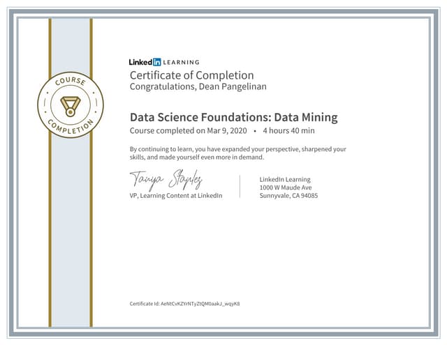 Linkedin Certificate Data Science Foundations Data Mining Ppt