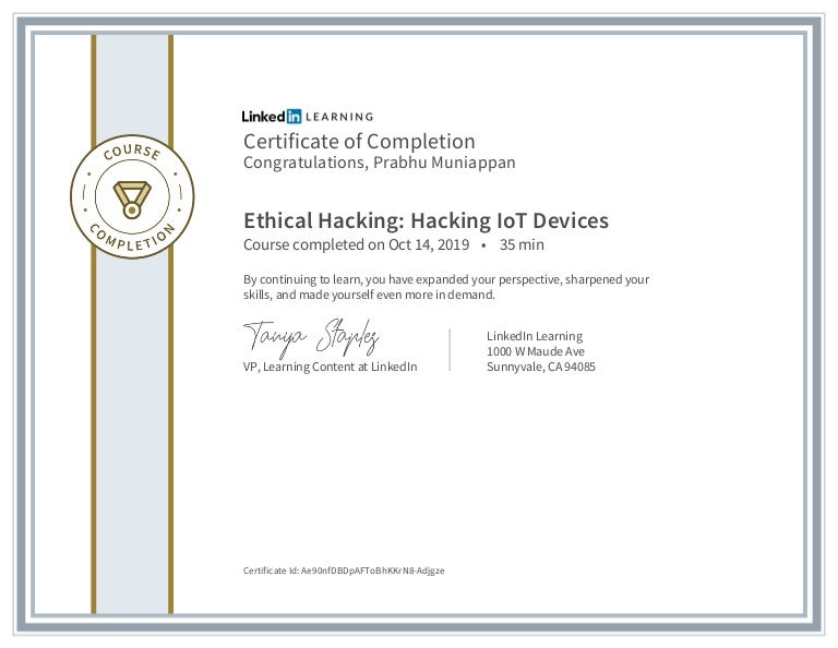 Certificate of completion ethical hacking hacking iot devices