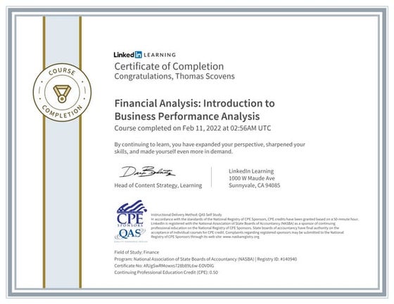 Certificate of Completion Corporate Financial Statement Analysis | PDF