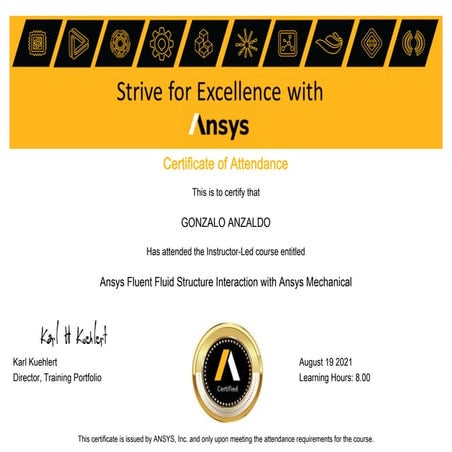 Course certificate for the ANSYS course in FSI | PPT
