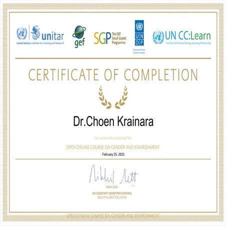 Certificate of Completion in Gender and Environment | PDF