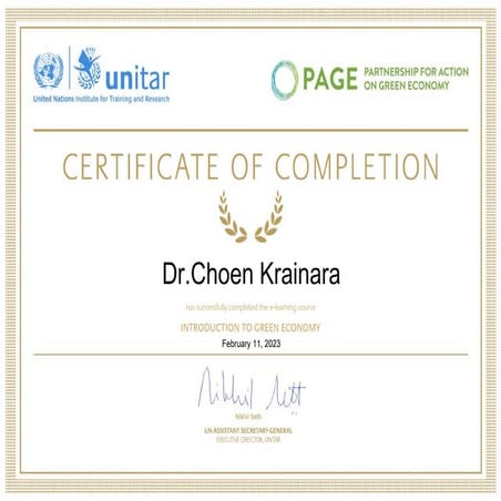 Certificate of Completion in Introduction to Green Economy | PPT