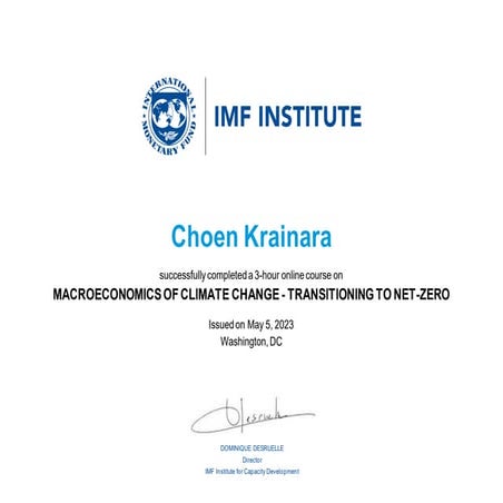 Certificate of Completion in Macroeconomics of Climate Change ...