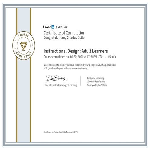 Certificate of completion: Instructional Design Adult Learners | PDF
