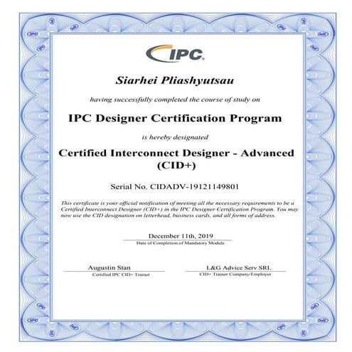 Certificate of completion ipc cid+ certification | PDF