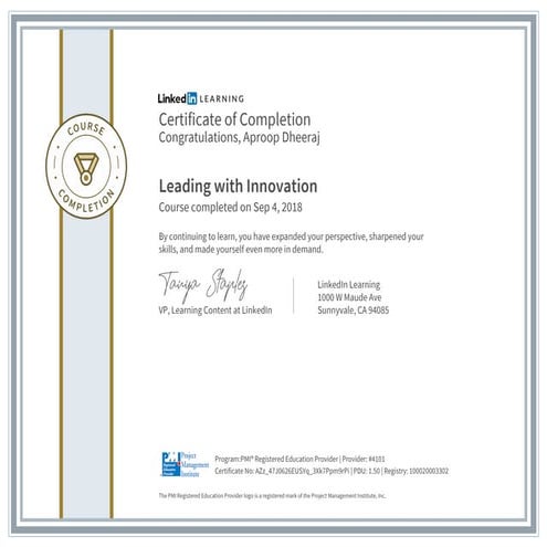 Certificate ofcompletion leading with innovation | PDF