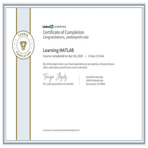 Certificate of completion learning matlab | PPT